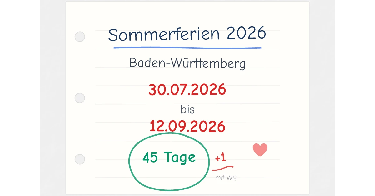 Sommerferien Baden-Württemberg 2026